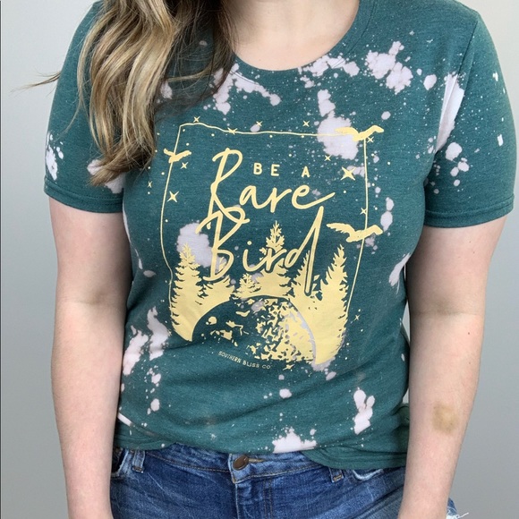 Tops | Be A Rare Bird Bleached Graphic Tee Green | Poshmark